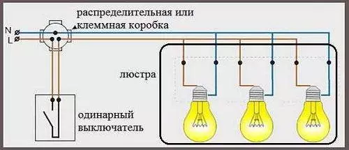 Circuitul candelabru conexiune la două fire de tavan