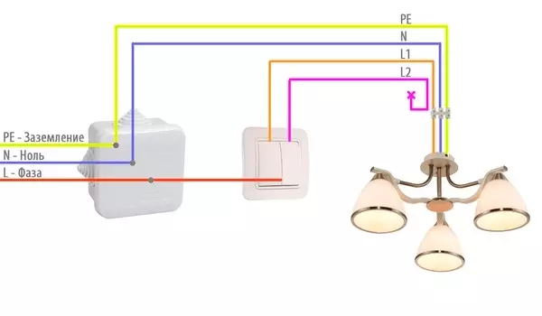 Conectando candelabros de lámpadas con dous fíos