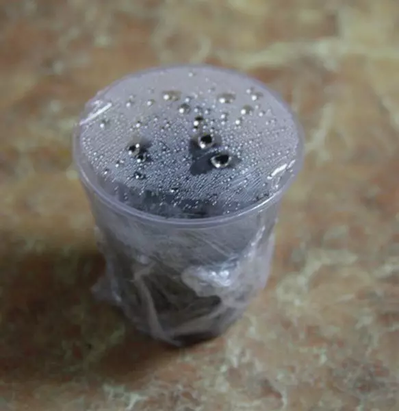 Sticlă cu semințe sub film
