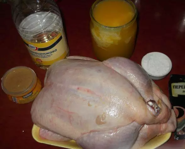 Produkty do gotowania kurczaka z całym miodem i musztardą
