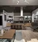 Ampia cucina in stile loft con mobili marroni