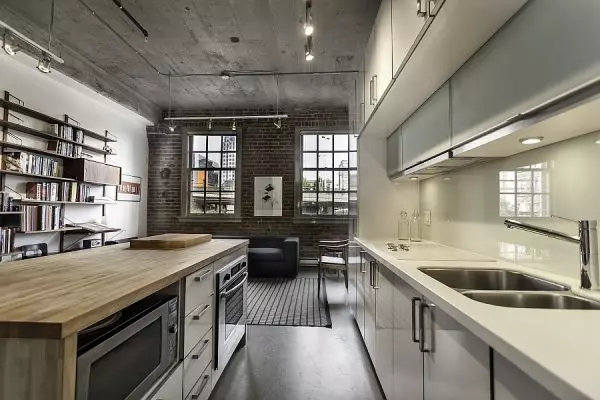 Soffitto in cemento in cucina in stile loft