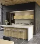 Bež namještaj u kuhinji sa minimalizmom dizajnom