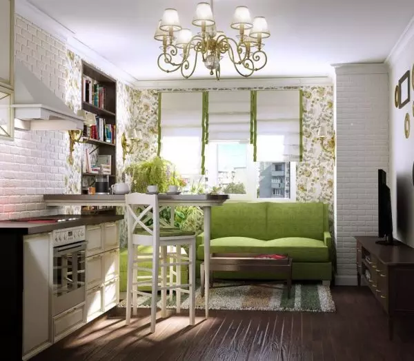 綠色沙發在地中海風格的廚房裡