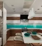 Бірюзовий фартух на кухні в морському стилі