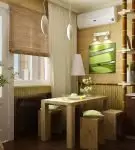 Tirai dan tanaman bambu di dapur dalam gaya eko