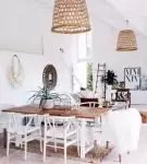 Chandelier with wicker lampshade