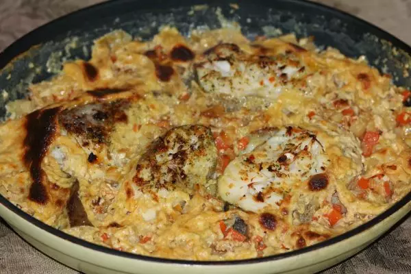 Bacallà amb verdures al forn en crema