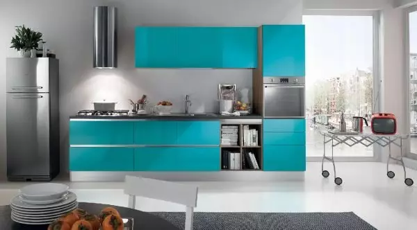 Dapur Turquoise dengan Apron Grey