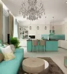 Ruang tamu dapur dengan aksen turquoise