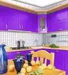 Purple headset and white wall in a small kitchen