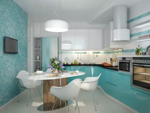 چھوٹے باورچی خانے کے سفید اور نیلے رنگ کا سیٹ