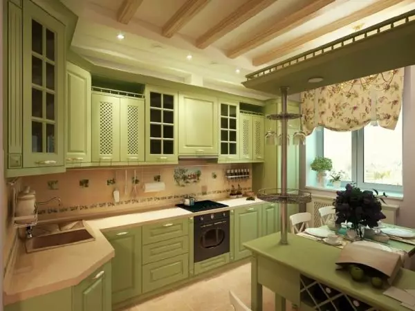 Helle Küche mit grüner Kopfkarte