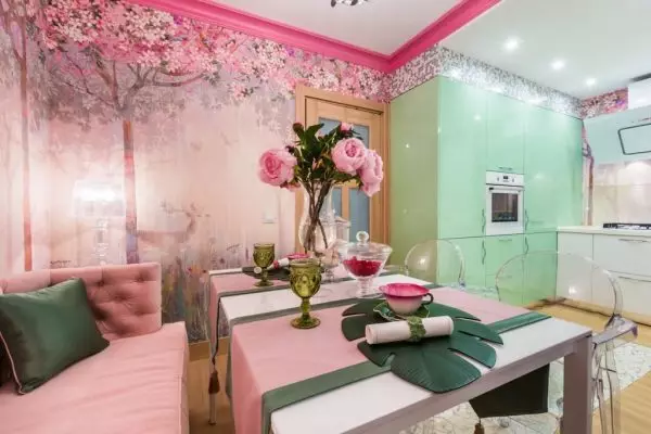 Rozā zaļā virtuve