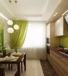 Dapur dengan wallpaper foto dalam warna hijau