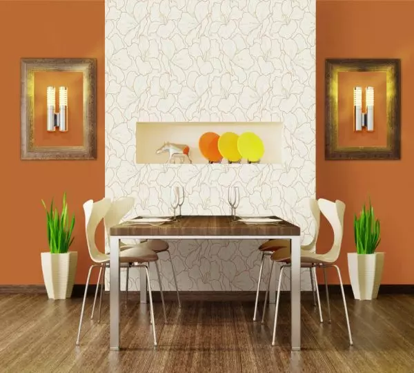 Pemilihan ruang makan menggunakan kertas dinding di dapur yang besar