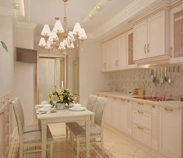 Bucătărie în stil clasic cu mobilier ușor