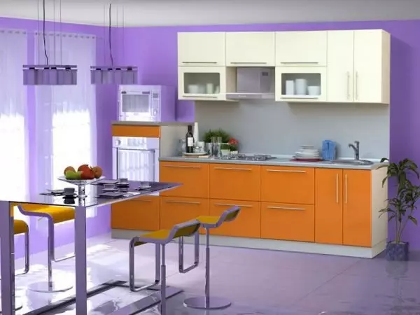 Dapur Lilac-Orange dengan ruang makan