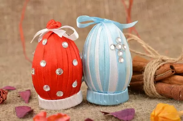 Easter eggs from satin ribbons, decorated with rhinestones
