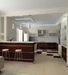 Brun bar står i lyse køkken-stue