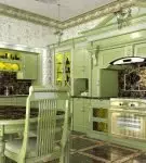Pistachio furniture with elements in oriental style in the kitchen