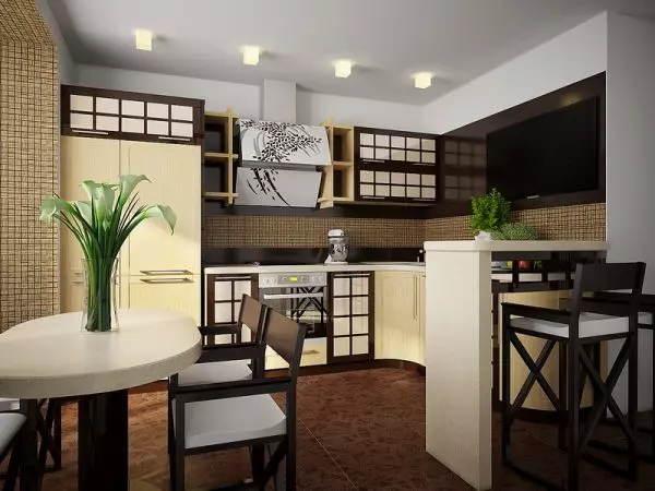 Փոքր խոհանոց `չինական ոճով դիզայնով