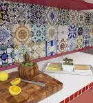 Bright patterned tile in oriental style in the kitchen