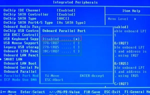 Включення LPT-порту в BIOS