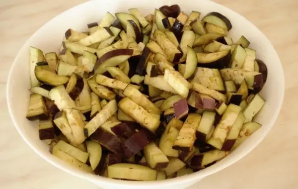 Eggplant with salt in a bowl