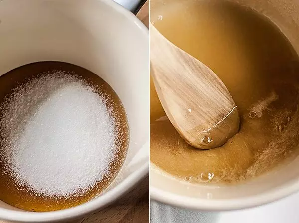 설탕 모래와 자연 꿀에서 시럽을 요리