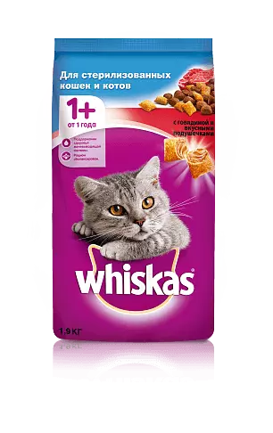 Dry whiskas feed na may karne ng baka