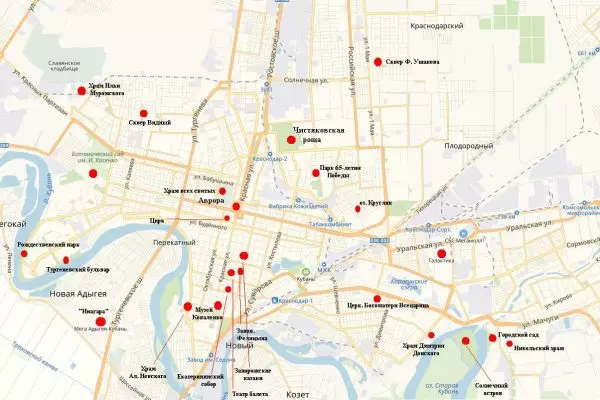 krasnodar map ທີ່ມີສະຖານທີ່ທ່ອງທ່ຽວ