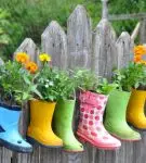 Rubber boots as flower pots