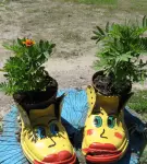 Old boots with flower pots inside