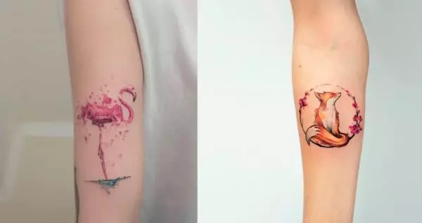 Tatuagem flamingo e raposa