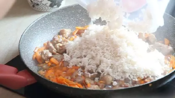 Ris med kød og gryderet grøntsager