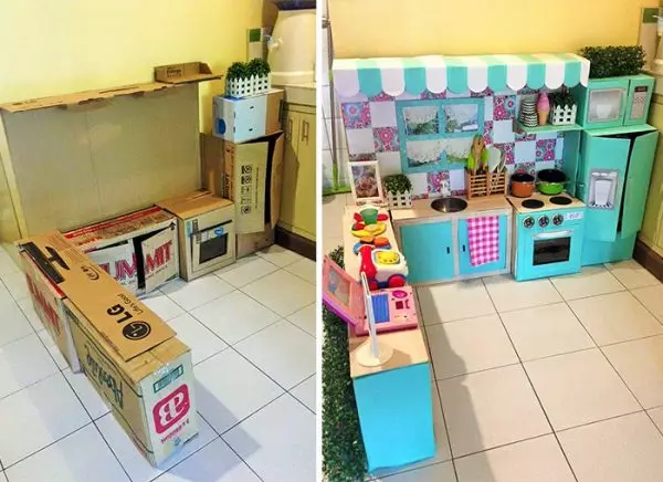Children's kitchen from boxes