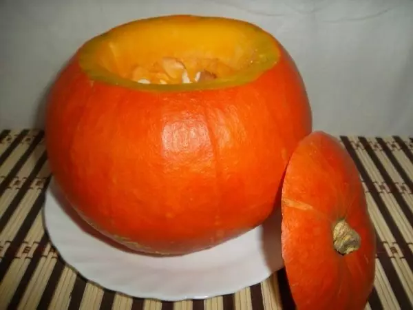 Whole pumpkin with cut upper part, purified from pulp
