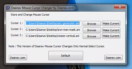 I-Daanav Mouse Cursor Changer Changer Interface