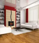 Muurelektrocamine in de rode en witte kamer