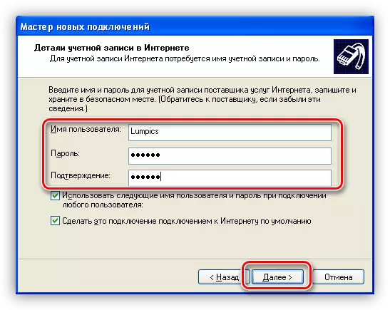 Ingrese el nombre de usuario y la contraseña al conectarse a Internet en Windows XP