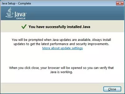 Installing Java Completed