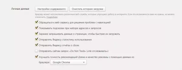 Configuració del navegador Yandex: com anar, canvieu que podeu configurar on hi ha paràmetres ocults 4491_14