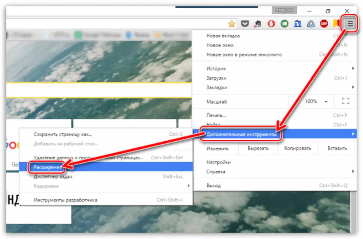 標籤“擴展”瀏覽器Google Chrome