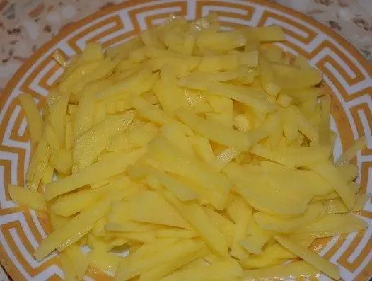 Sliced ​​straw raw potatoes in a plate