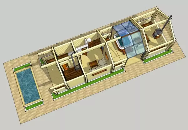 План куће са купатилом и базеном