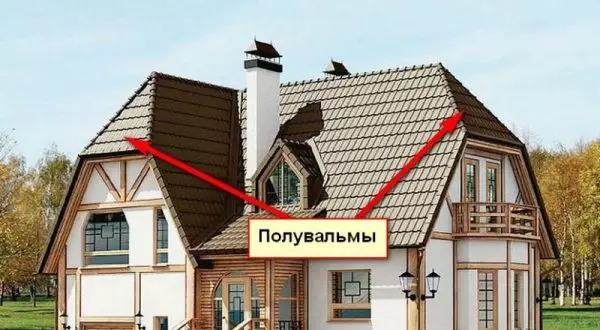 Huis met 'n semi-haul (Nederlandse) vorm van 'n dak bedek met metaal teël