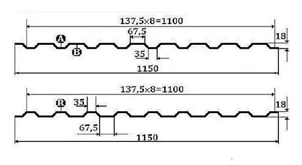 Aarte vu Profil fir Daach mat Beschreiwung an Charakteristik, wéi wielen déi optimal Blatgréisst ze wielen 4799_3
