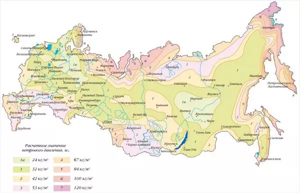 Mapa ng zoning ng Russian Federation sa pamamagitan ng presyon ng hangin