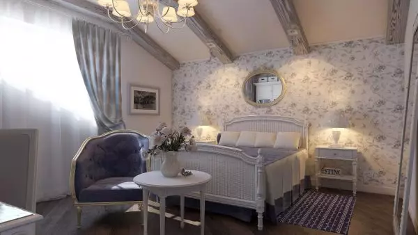 Kamar tidur di lantai loteng dalam gaya Provence